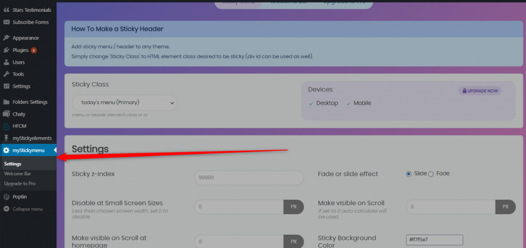 How to use My Sticky Menu? - Premio