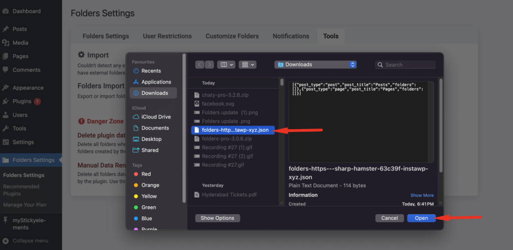 Export/Import Feature in Folders Plugin - Premio